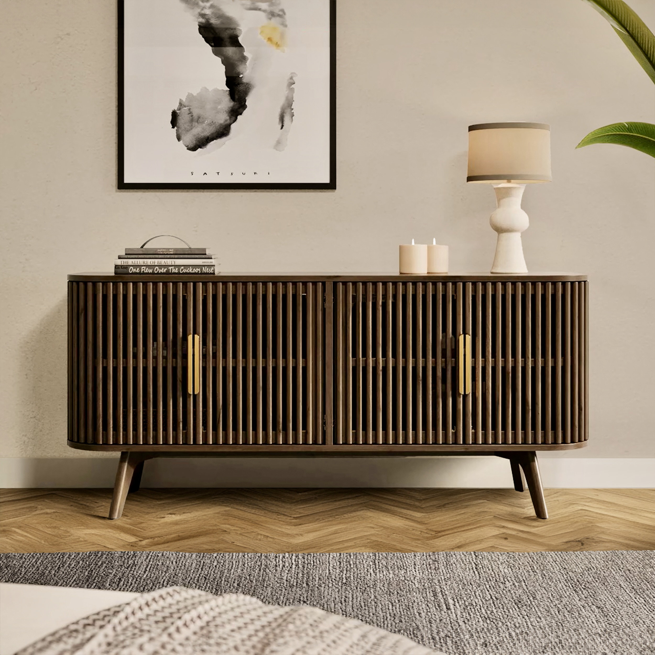 George Oliver Klever 63" Mid Century Sideboard Buffet | Credenza Cabinet with Adjustable Shelves ...